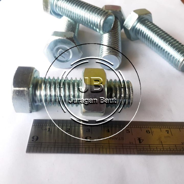 100 BUAH BAUT MUR M16 X 50 PANJANG 5CM 5 CM KUNCI 24 50MM MM PUTIH BAUD ...
