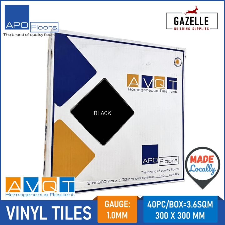 Apo Floor Vinyl Tiles AVQT 1.3mm - Black 60pcs / Box 5.4sqm Coverage ...