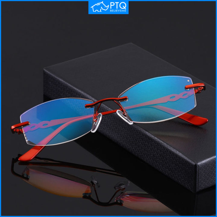 PTQ แว่นอ่านหนังสือสำหรับผู้หญิงเบา Frameless HD เพชรตัดขอบแว่นตา ...