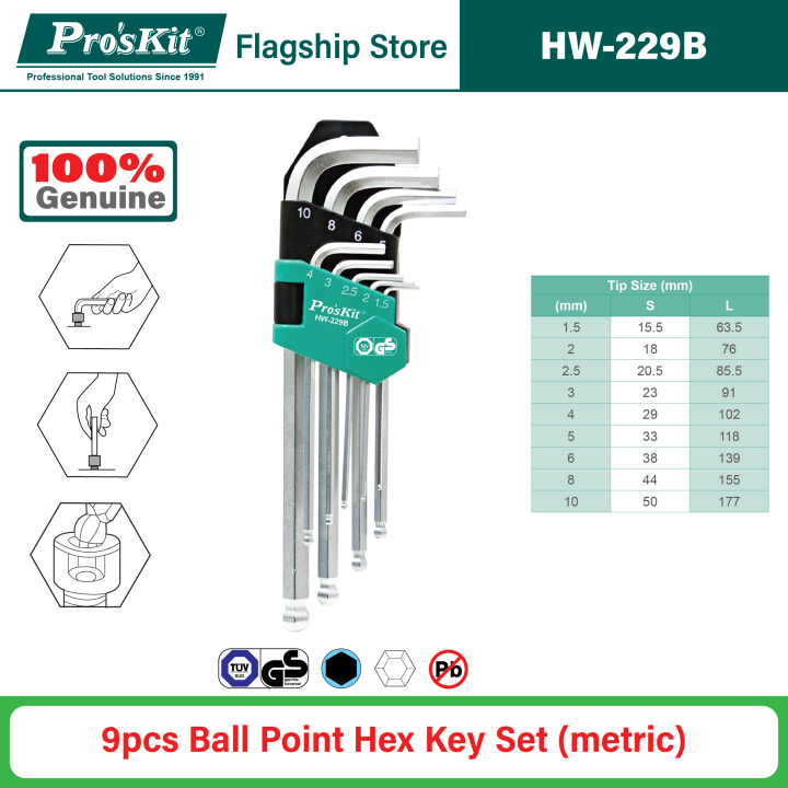 Pro'sKit HW-229B 9pcs Ball Point Hex Key Set - Metric | Lazada