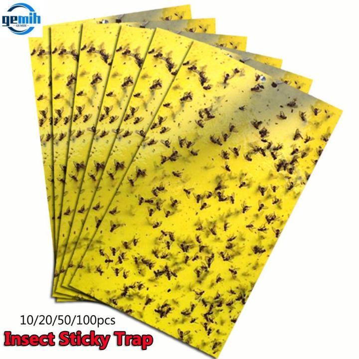 100pcs Insect Sticky Trap Up 10/20/50/100pcs Yellow Sticky Glue paper Insect Trap Catcher Killer ...