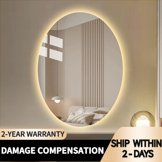 Oval LED bathroom mirror with light touch control vanity mirror wall ...