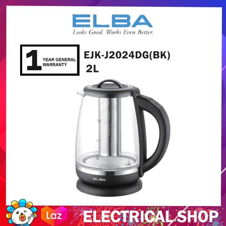 Elba 2L Jug Kettle EJK-J2024DG(BK) Borosilicate Glass Body with LED Light, 5 Temperature ...