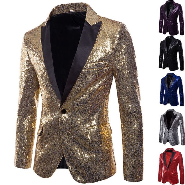 blazers for men European and American Performance Dresses Gold Sequins ...