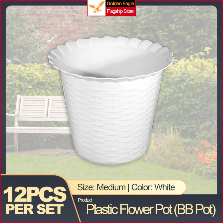 Golden Eagle (One Dozen) 12pcs Medium 9"H x 10"D Wavy White BB Pot ...