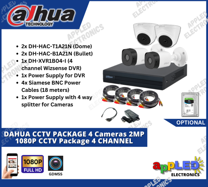 DAHUA CCTV PACKAGE 4 Cameras 2MP 1080P CCTV Package 4 CHANNEL | Lazada PH