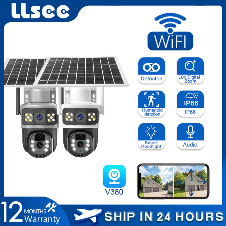 LLSEE (V380) solar wireless WiFi CCTV camera 8MP dual lens with three screens WiFi pan tilt IP ...
