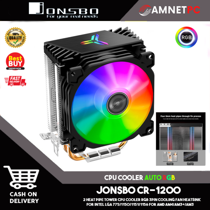 AMNETPC JONSBO CR 1200 CPU Cooler Fan RGB 3Pin 2 Heat Pipe Tower ...