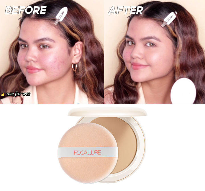 FOCALLURE Waterproof Powder Compact Perfect Cover Oil Control Matte Dry ...
