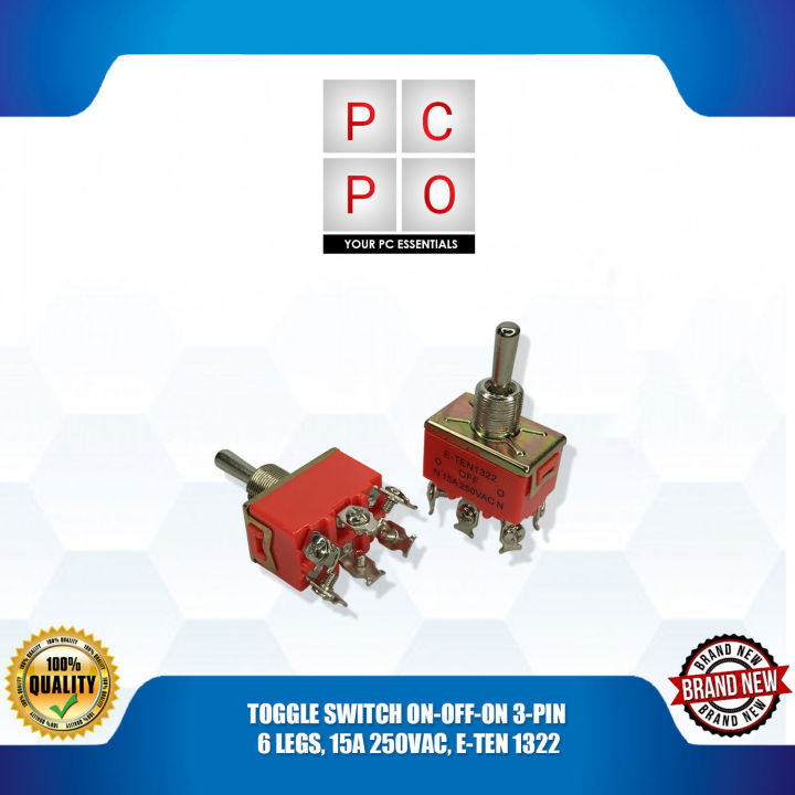 TOGGLE SWITCH ON-OFF-ON 3-PIN 6 LEGS, 15A 250VAC, E-TEN 1322 | Lazada PH