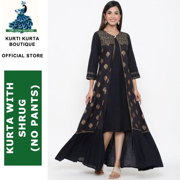 PRE-ORDER DESIGNER RAYON BLUE LONG KURTIS LONG GOWN WITH SHRUG SET (S ...