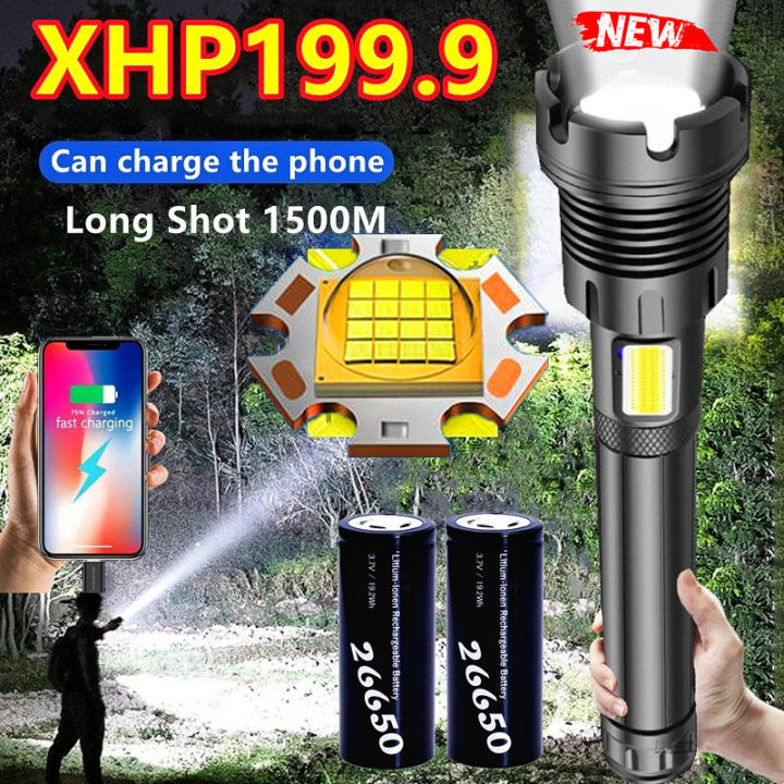 【การจัดส่งในประเทศไทย】ไฟฉายแรงสูง ไฟฉาย with 2*26650 battery 100000LM ...