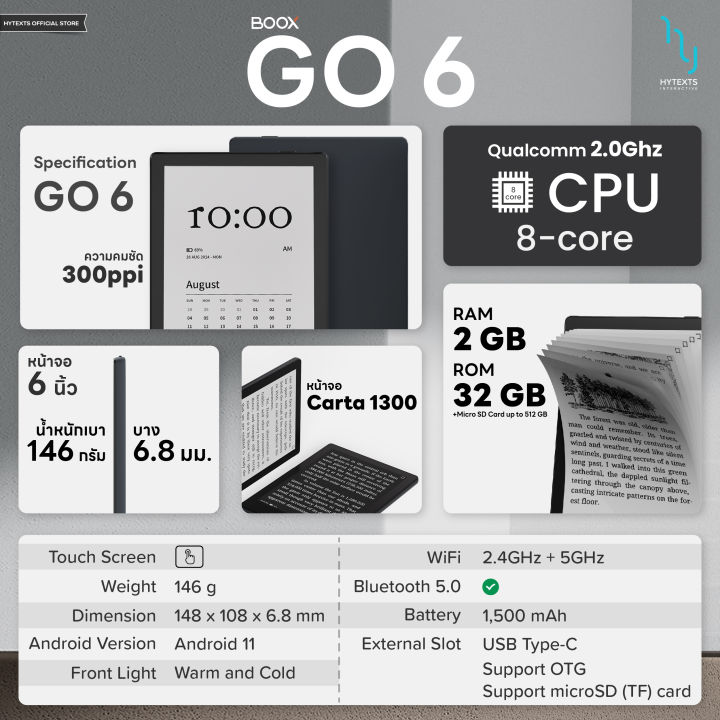 (Pre=Order) สีขาวส่ง 24 เม.ย.E-Reader BOOX Go6 Carta 1300 จอ 6 นิ้ว ...