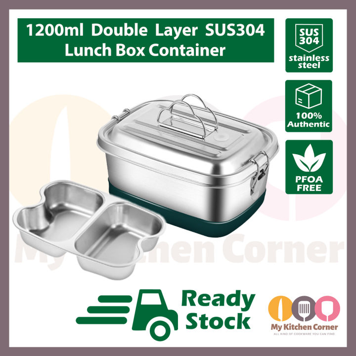 1200ml Double Layer Lunch Box Stainless Steel 304 Food Container ...