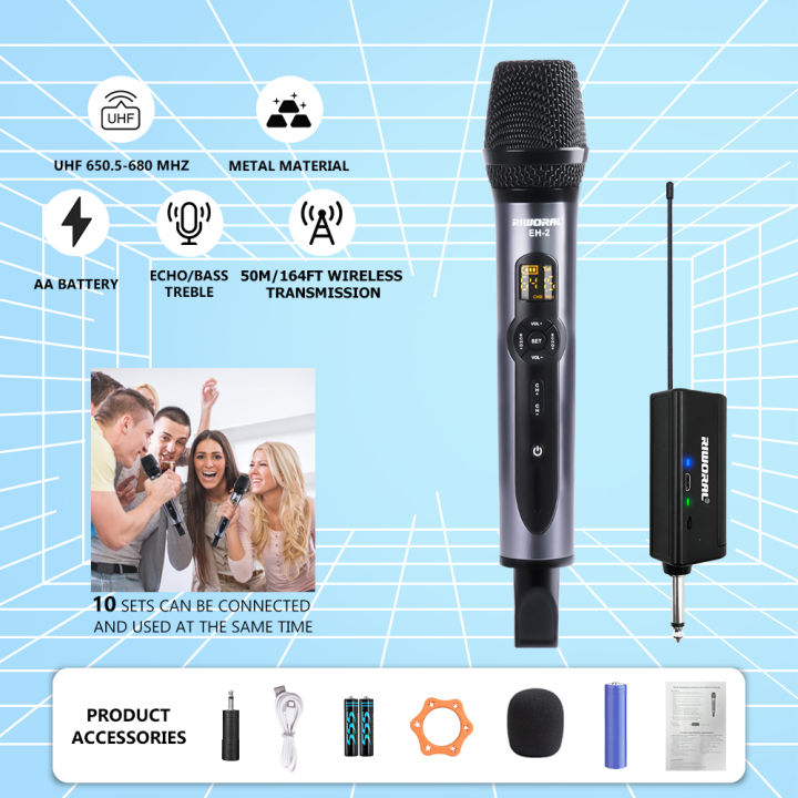 Wireless microphone UHF adjustable UHF frequency Built-in volume and ...