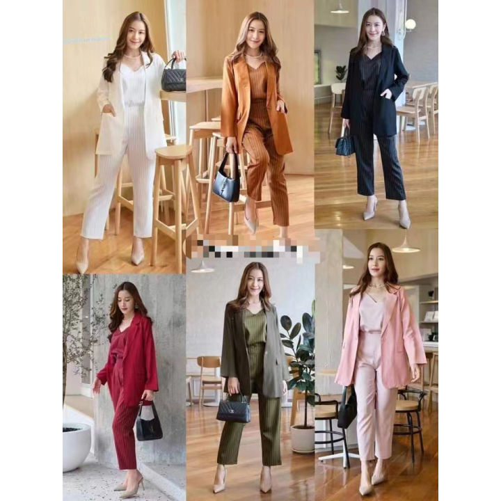 Miss Lucky Bkk Classy 3in1 Coords Outfit Blazer &Trouser & Spaghetti ...