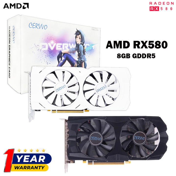 AMD RX 580 8GB Gaming Graphics Card GDDR5 256Bit 2 Port Computer GPU ...