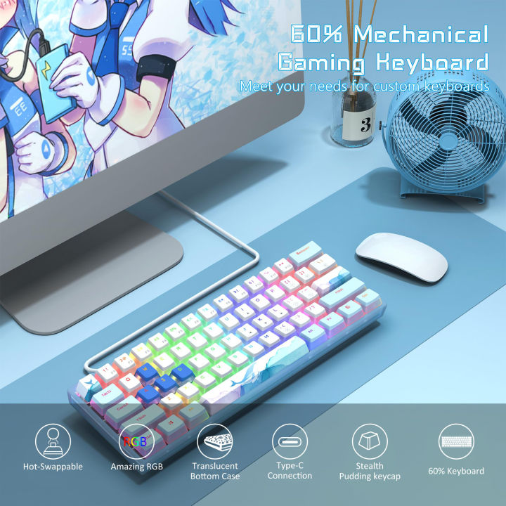 Hot-swappable Rgb Mechanical Gaming Keyboard Computer 60% Wired Keycap ...