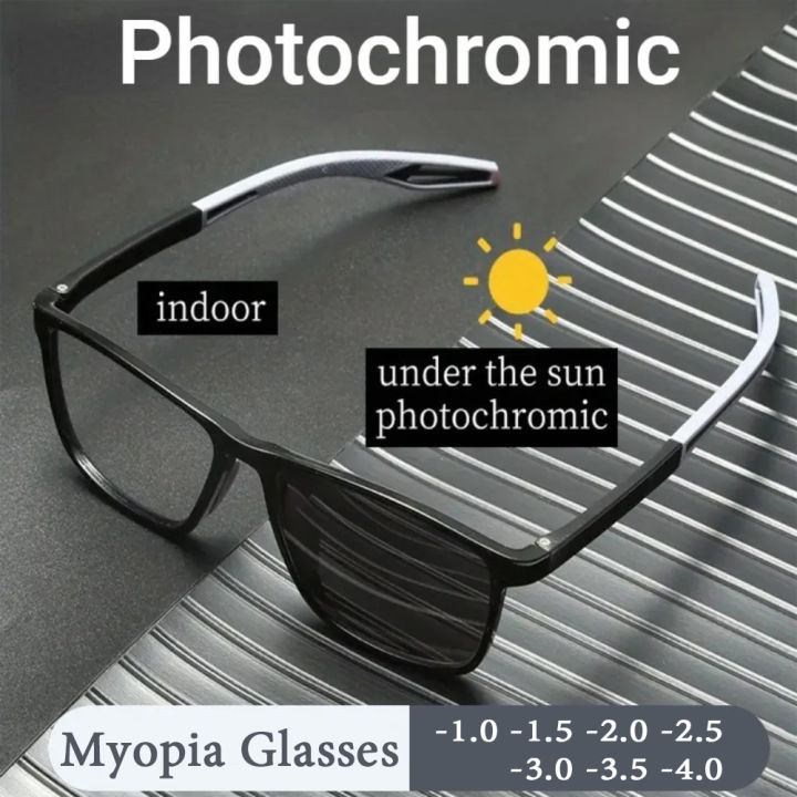 3 in 1 Photochromic Myopia Glasses Myopia Eyeglasses Vintage Color ...