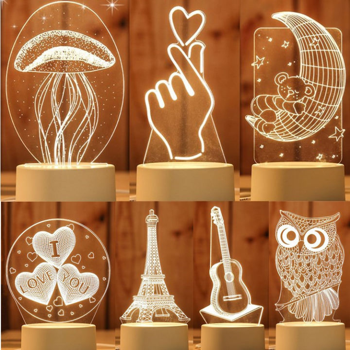 3D Acrylic Tri-Color Night Light Carton Cute Personalized LED Table ...