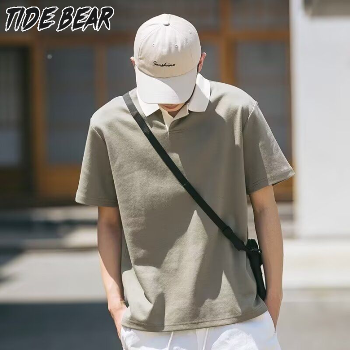 TIDE BEAR เสื้อโปโลผู้ชายสีเข้ากันกับเทรนด์ฤดูร้อน | Lazada.co.th