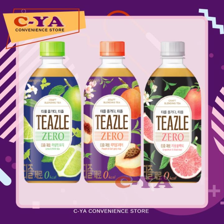 WOONGJIN Teazle ZERO (0kcal) Lime Mint Tea, Grapefruit Black Tea & Peach Earl Grey Tea 500ml ...