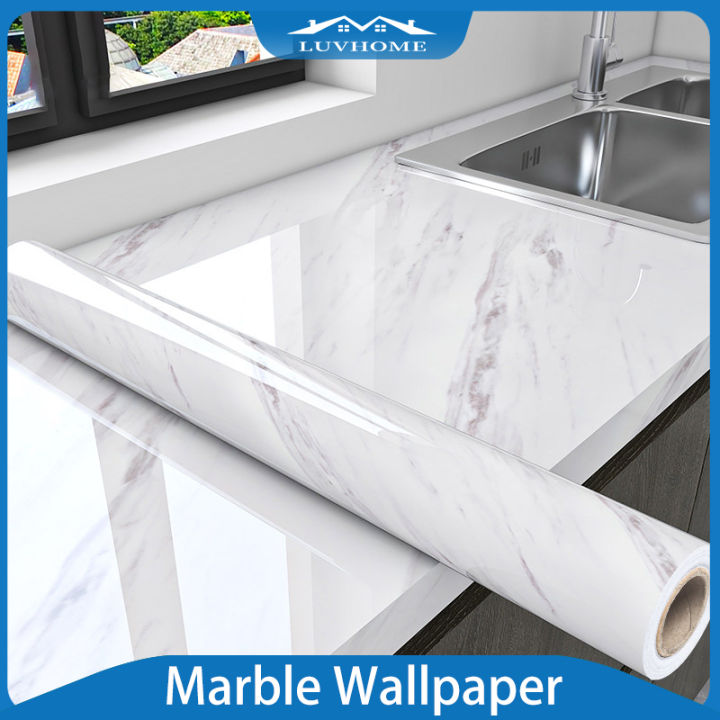 LUVHOME Marble Wallpaper Waterproof Oil Proof Kitchen Wall Stickers Self-Adhesive Table Sticker ...