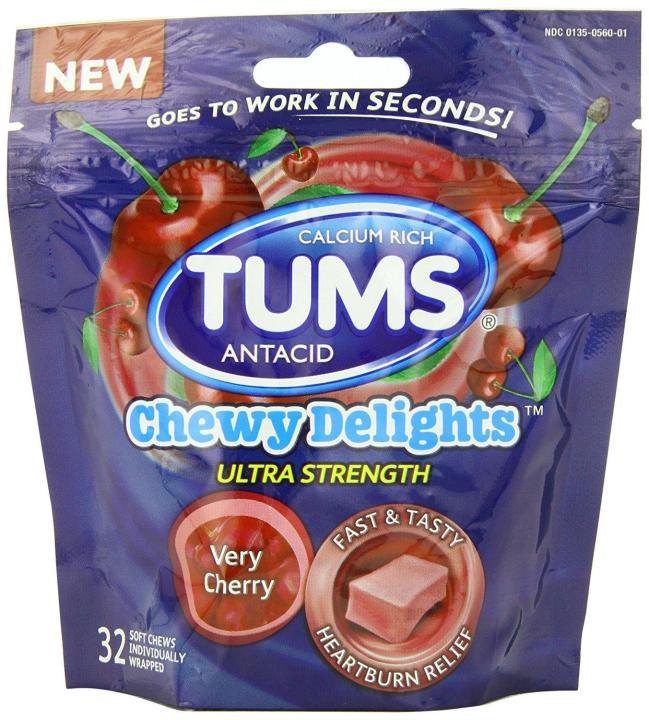 TUMS Chewy Delights Very Cherry Ultra Strength Antacid Soft Chews for ...
