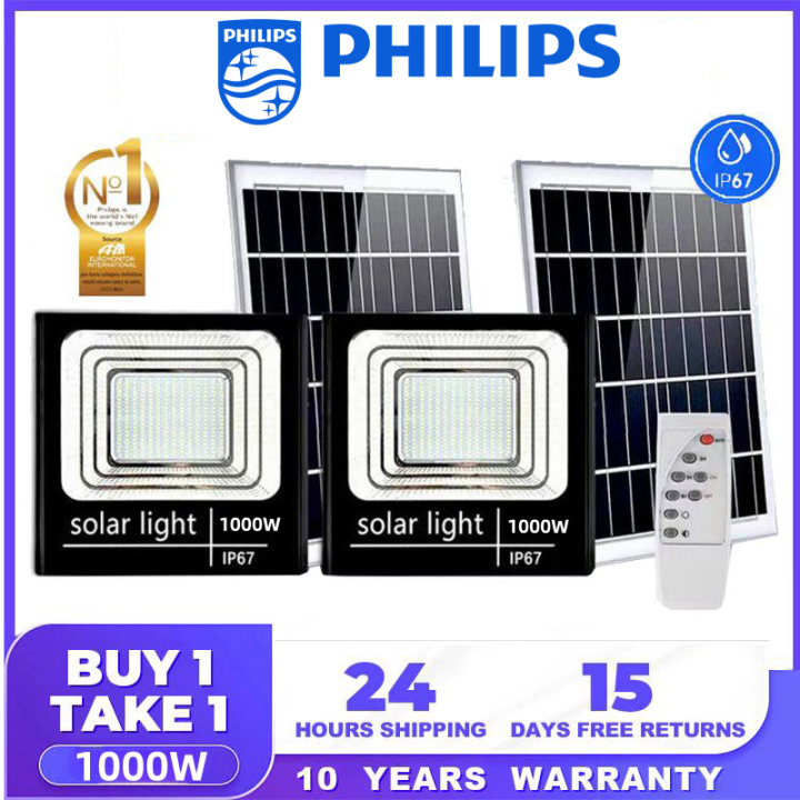PHILIPS BUY 1 TAKE 1 1000W Solar Light LED Outdoor Waterproof Floodlight Street Lamp Sensor ...