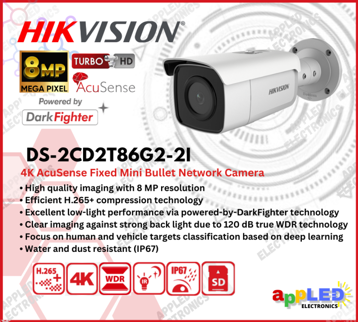 Hikvision DS-2CD2T86G2-2I 8 MP Bullet Acusense Darkfighter IP PoE Network Camera | Lazada PH