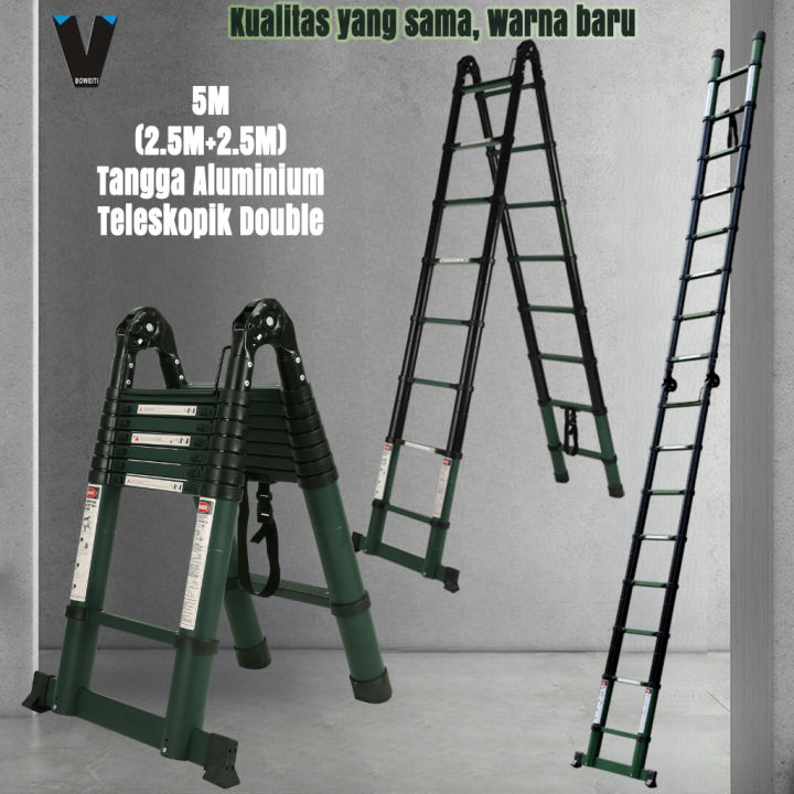 BOWEITI Tangga Lipat Aluminium Teleskopik 5M Double Telescopic Ladder 5 ...
