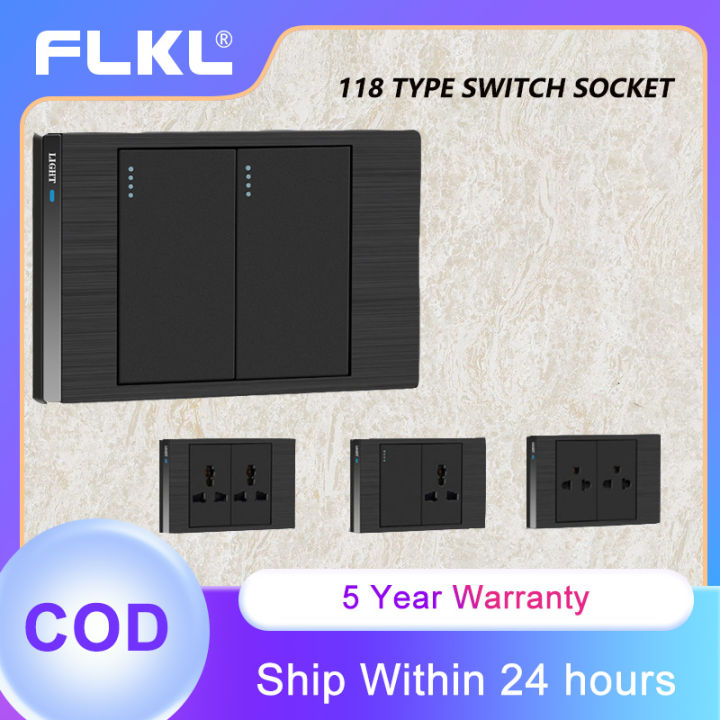 FLKL Wall Switch Socket 118 Type Brushed Panel Outlet 6 -hole Socket ...