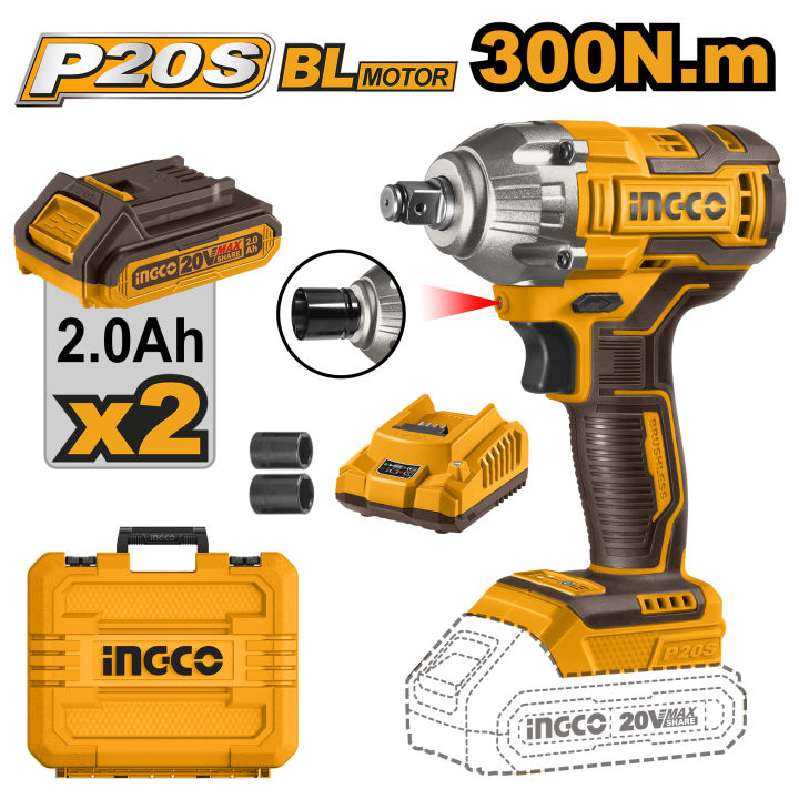 INGCO 20V Brushless Lithium-Ion Impact Wrench CIWLI2038/CIWLI2050 ...