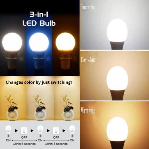 3 Color Temperature by Button Swith Economic Bulb LED Bulb Light Change ...