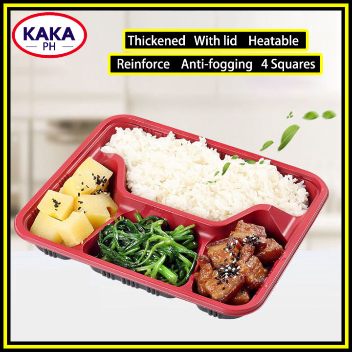 KAKA 100PCS Pack Lunch Bento Disposable Box With Lid 3and 4 Division ...