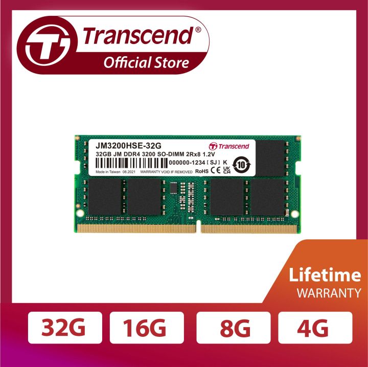 Transcend JetRam DDR4 3200MHz Laptop Memory RAM (4GB/8GB/16GB/32GB) JM3200 | Lazada
