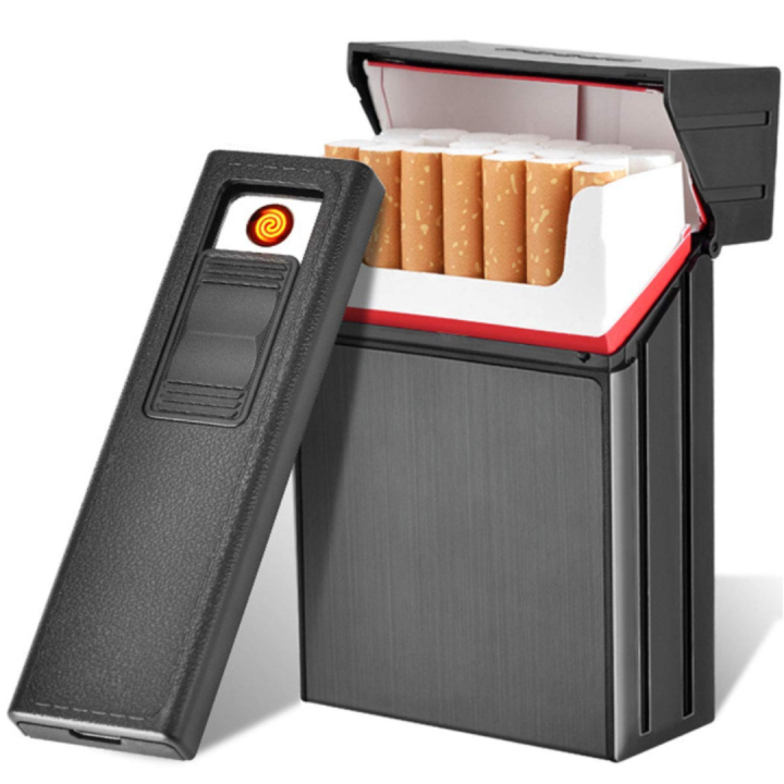 Upgraded Cigarette Case with Electronic Lighter Windproof Cigarette Box ...