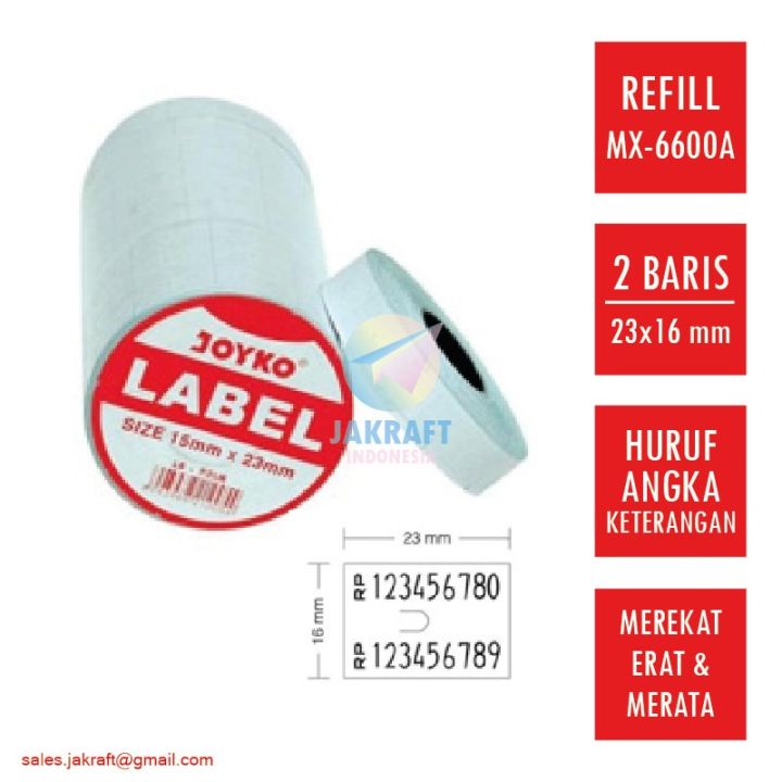1 SLOP KERTAS PRICE LABEL MX-6600A JOYKO LB-P2LN 2 BARIS | Lazada Indonesia