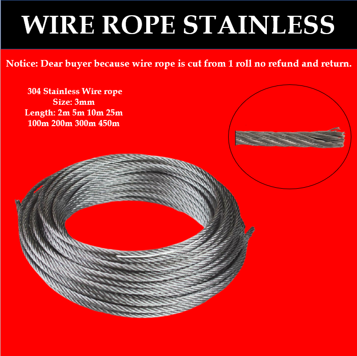 TOYU 1m -450m 3mm 304 wire rope wire rope clip Stainless Cable Steel ...