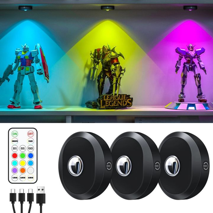 Rechargeable RGB Puck Light with Remote Control 1200mAh Battery Lights ...
