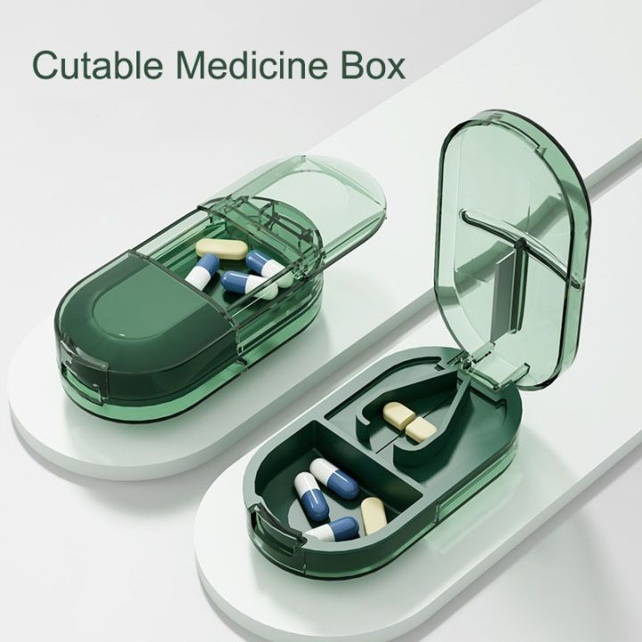 2 IN 1 Pill Cutter Box Portable Box Cutter Splitter Pill Holder ...