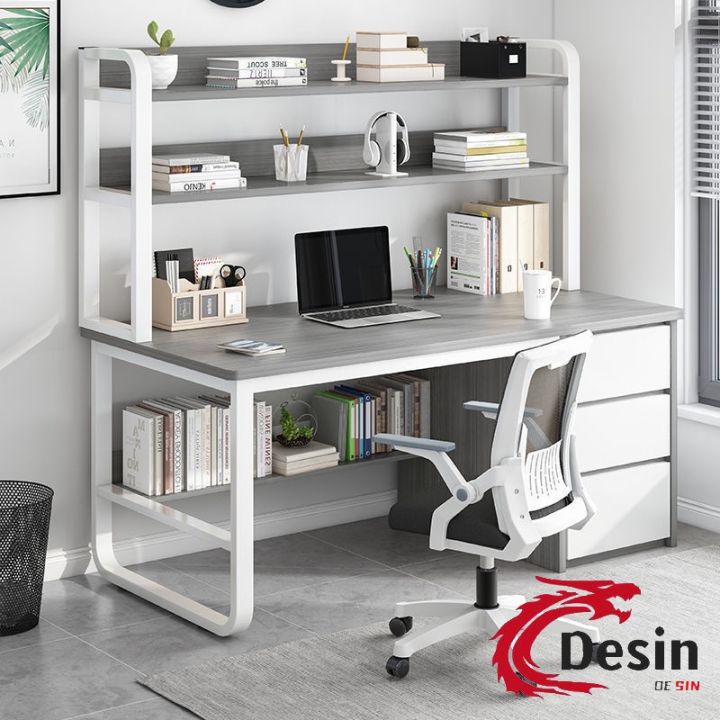 Study table bookshelf children's computer desk with drawer solid wood ...