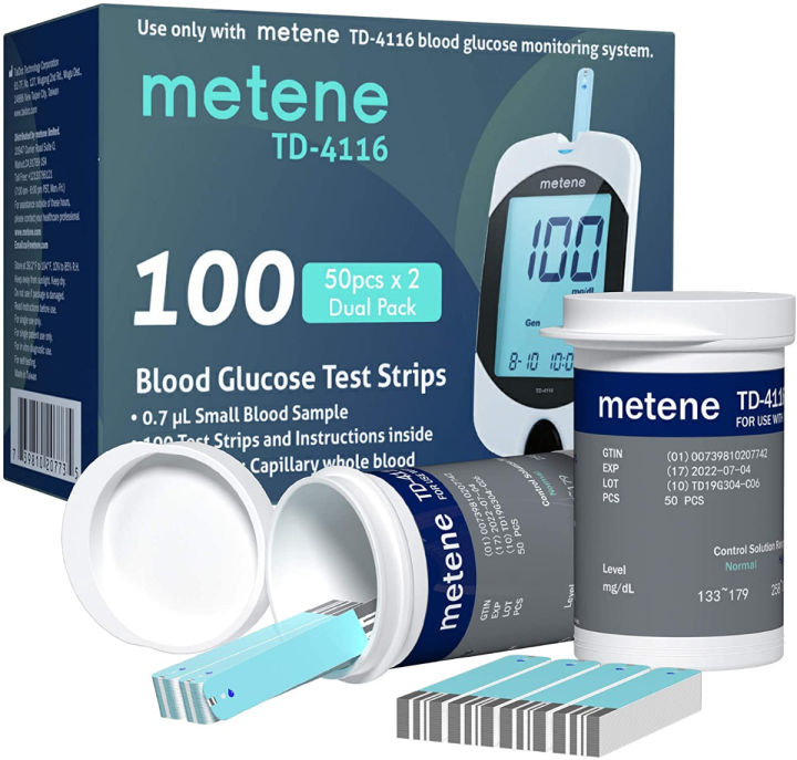Metene TD-4116 Blood Glucose Test Strips, 100 Count Blood Sugar Test ...