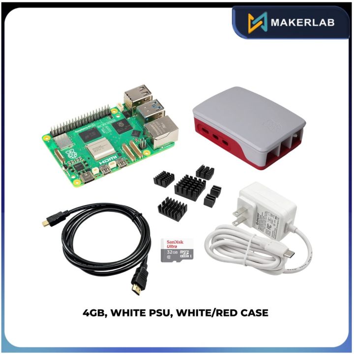 Raspberry Pi 5 4GB Starter Kit with Case, HDMI, Power Supply, SD Card ...