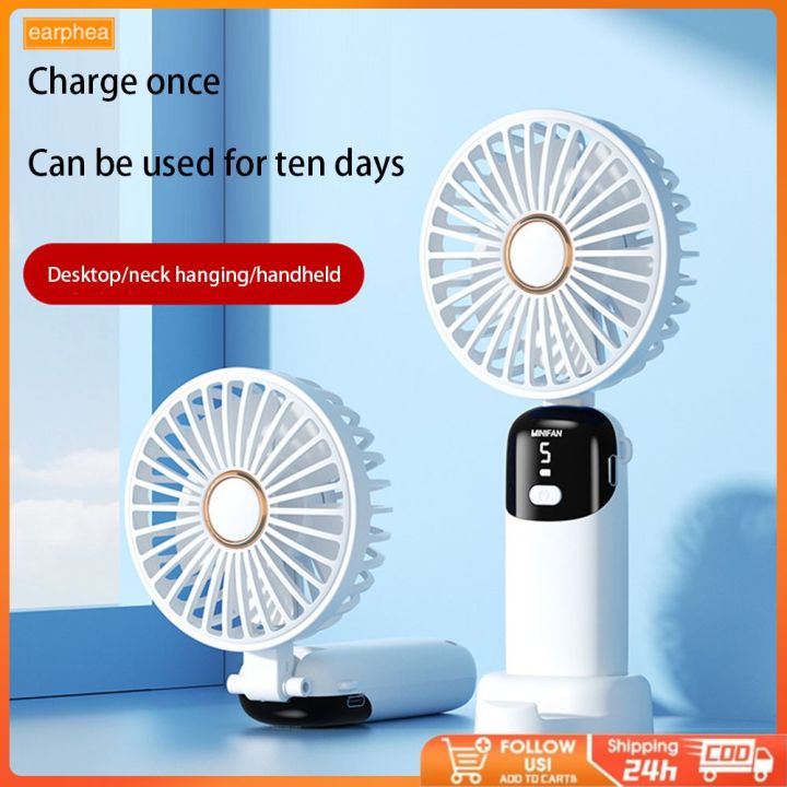 Dual-use Mini Fan 10000mAH Rechargeable Hand-held Led Digital Display 5 ...