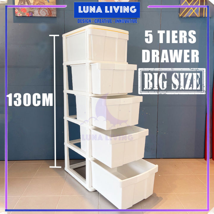 Classic White Plastic Drawer Storage Cabinet Clothes 5 Tier Drawer Baju ...