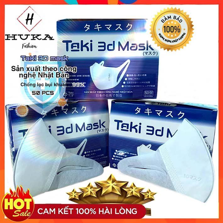 Combo 3 hộp khẩu trang 3D Mask Taki hộp 50 cái kháng khuẩn, có logo tem ...