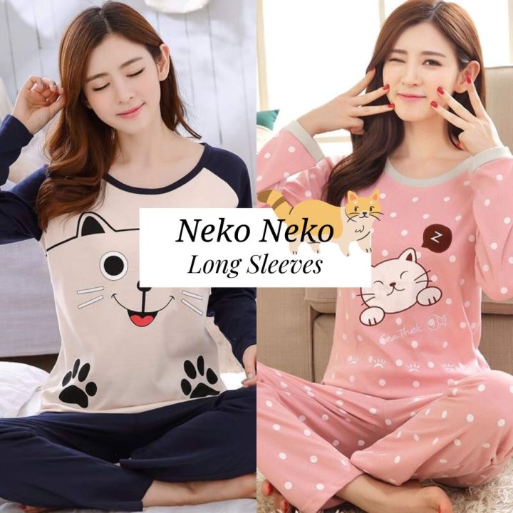 [READY STOCK] Korean Style NEKO NEKO Cat Long Sleeves & Pants Pajamas ...