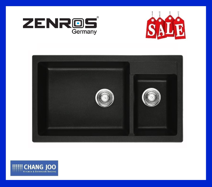 ZENROS ZEN-DB-GR8650-BK DOUBLE BOWL GRANITE SINK (BLACK) | Lazada