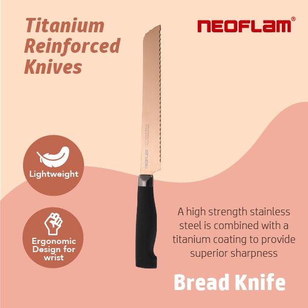Neoflam Titanium Bread Knife Rose Gold / Pisau Roti Bergerigi | Lazada ...